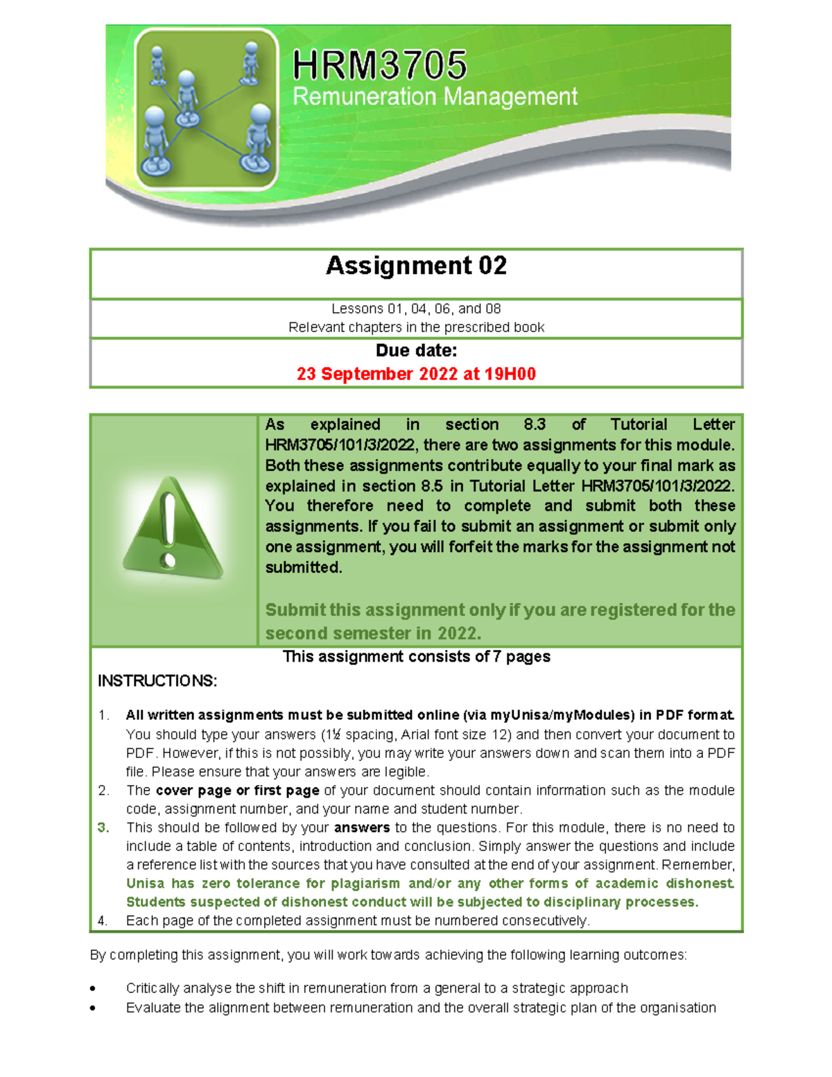 HRM3705 Assignment 02 S2 - Assignment 02 Lessons 01, 04, 06, and 08 ...