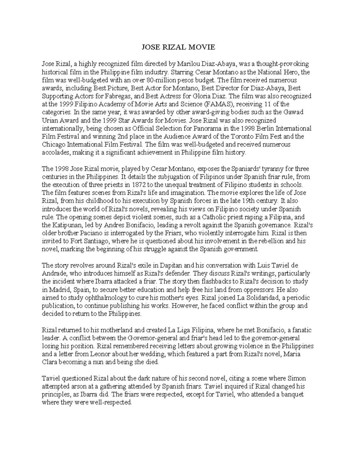 JOSE Rizal Movie - JOSE RIZAL MOVIE Jose Rizal, a highly recognized ...