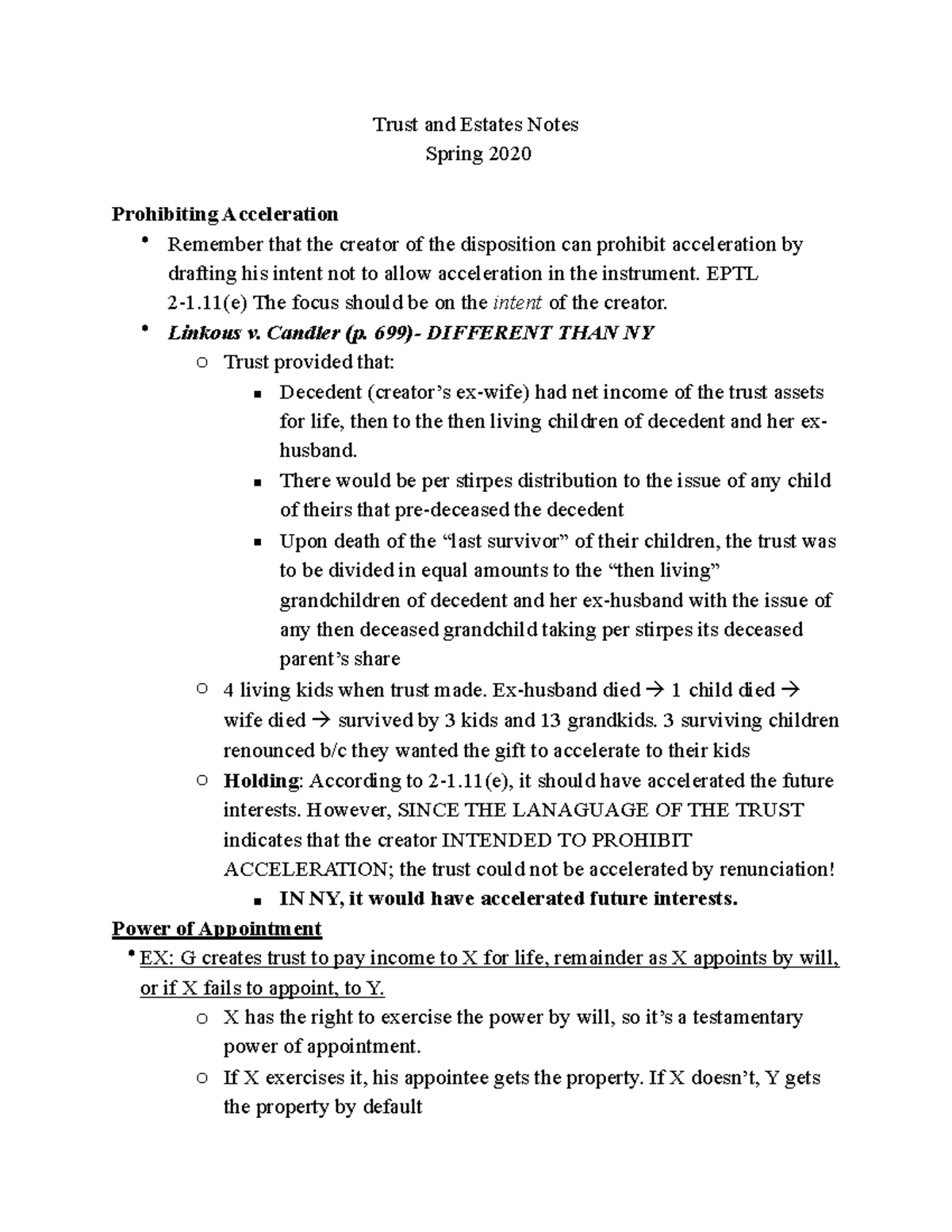 Power of Appointment - Lecture notes 14 - Trust and Estates Notes ...