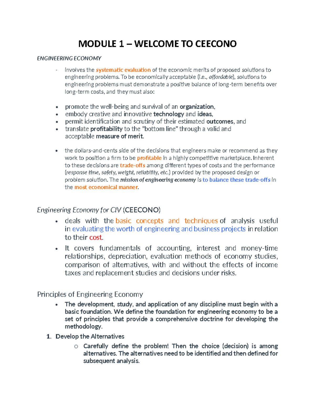 Ceecono - MODULE 1 – WELCOME TO CEECONO ENGINEERING ECONOMY - involves ...