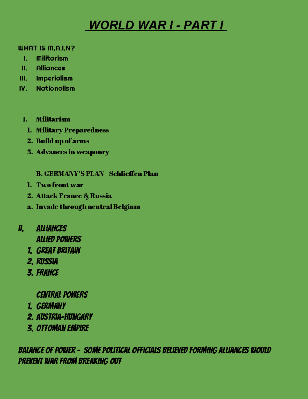 A1: WWI - PART I - WW1 notes - WORLD WAR I - PART I WHAT IS M.A.I? I ...