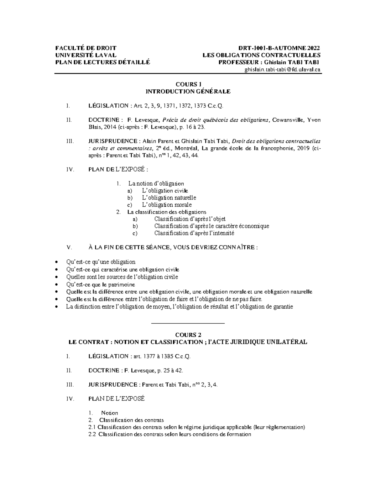 Plan de lectures d%C3%A9taill%C3%A9 DRT 1001-B - FACULTÉ DE DROIT DRT ...