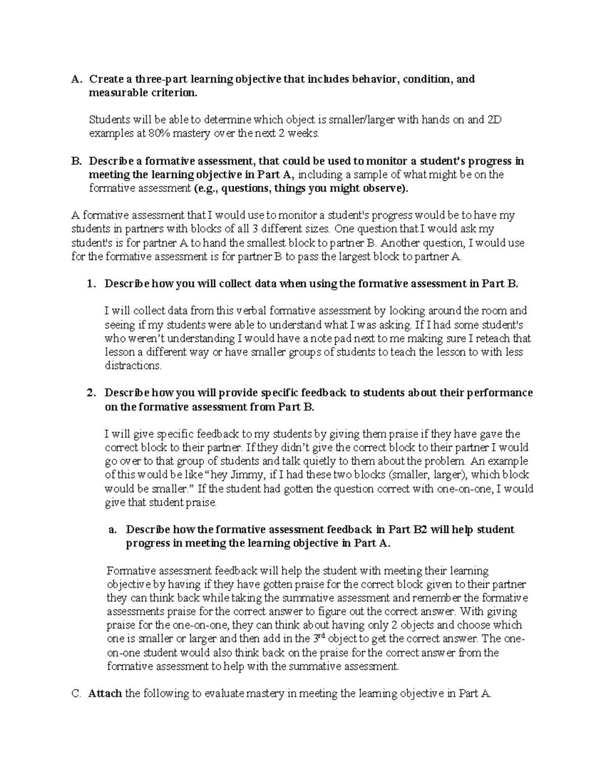 Task 1 student learning - A. Create a three-part learning objective ...