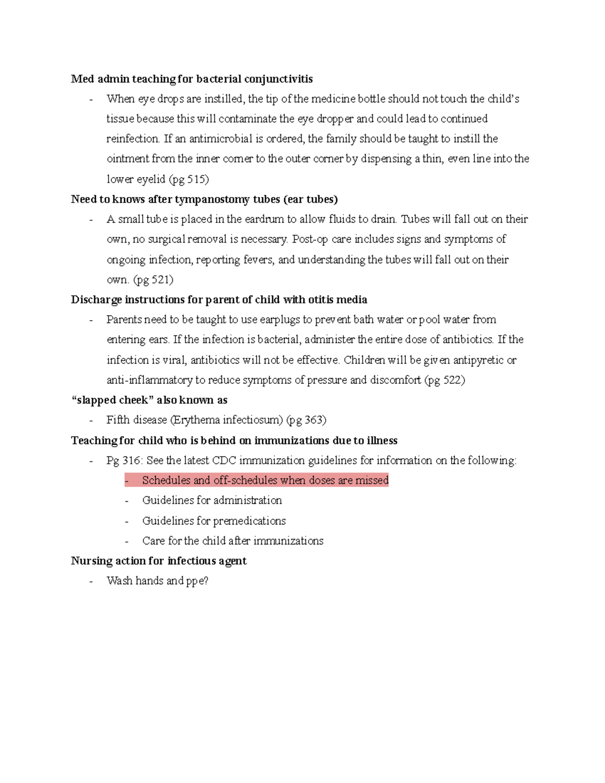 Pedi final - help with info on exams - Med admin teaching for bacterial ...