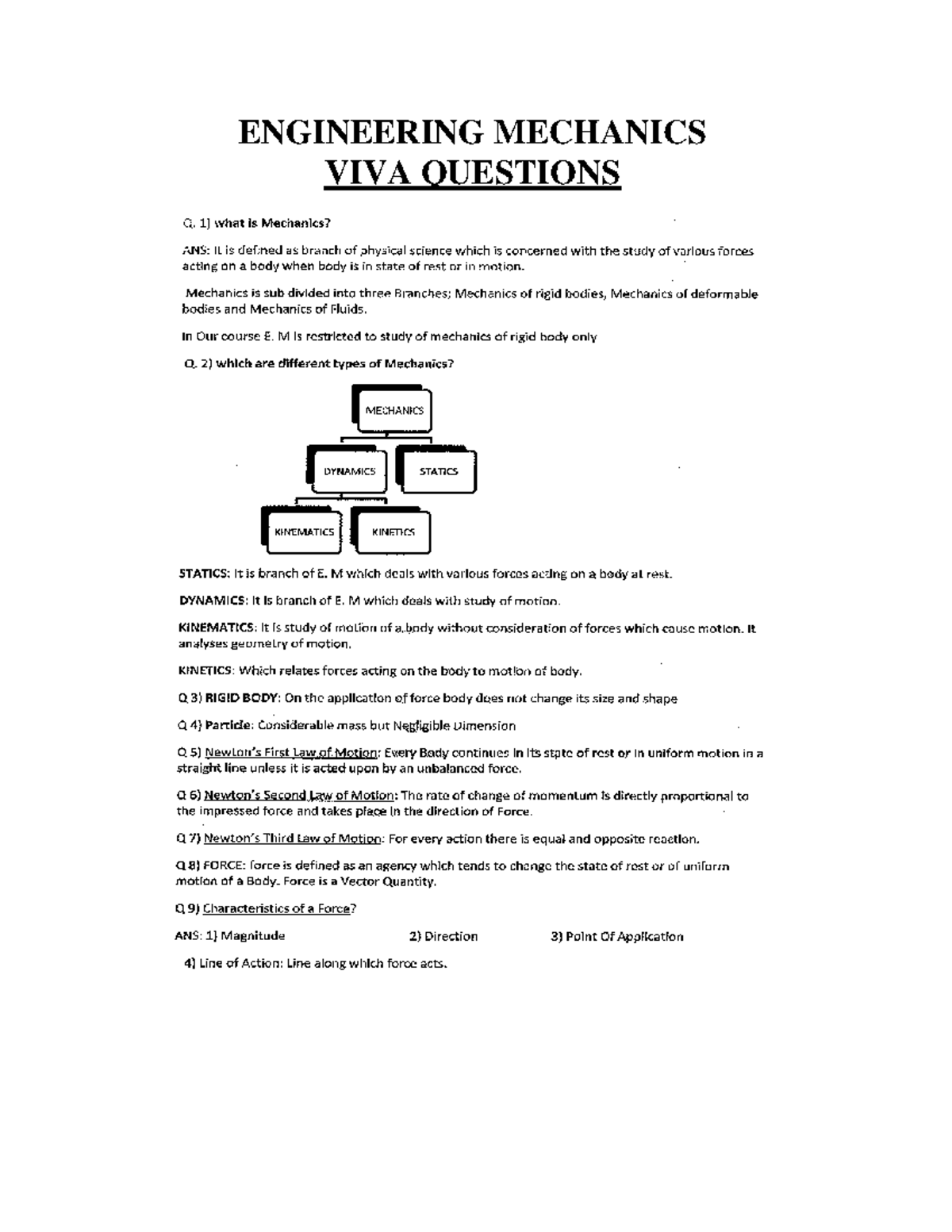 Mechanics VIVA- Question - Artificial Intelligence - ENGINEERING ...