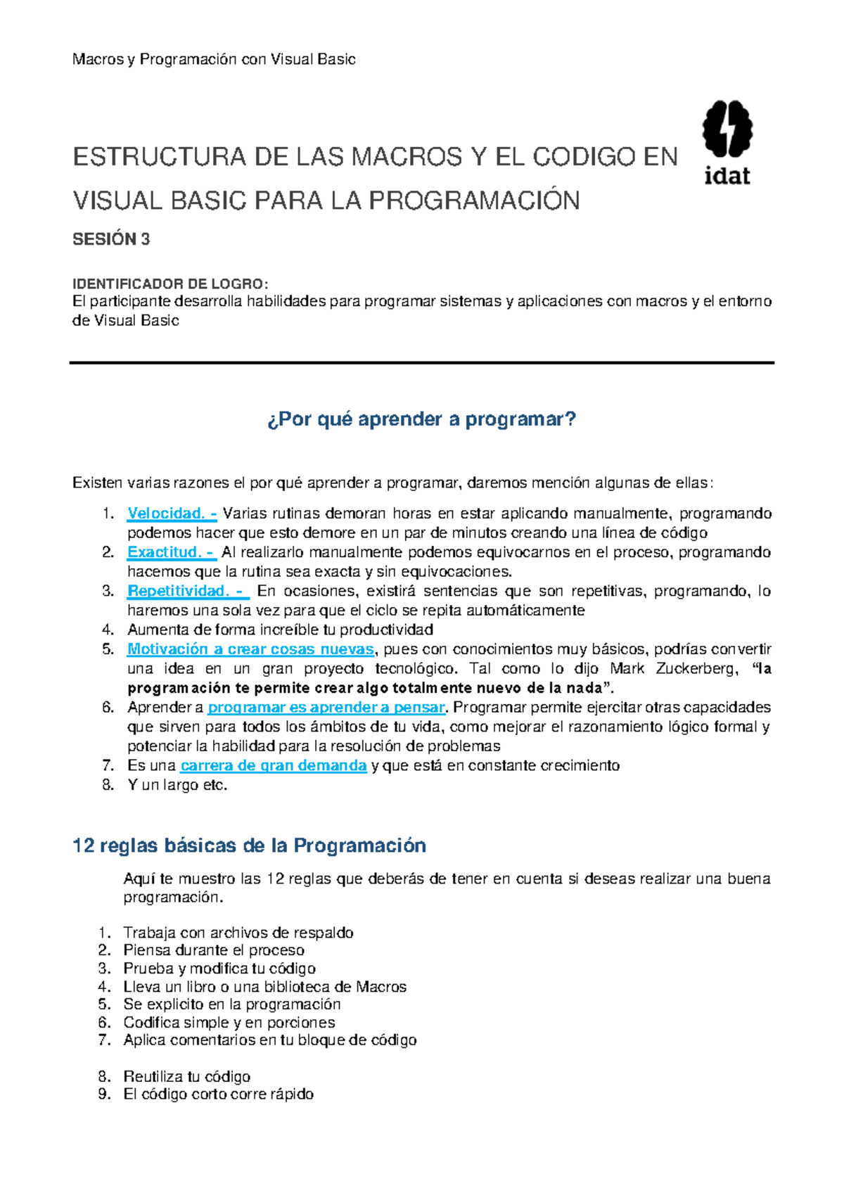 Sesion 03 Guia Macros VB - ESTRUCTURA DE LAS MACROS Y EL CODIGO EN ...