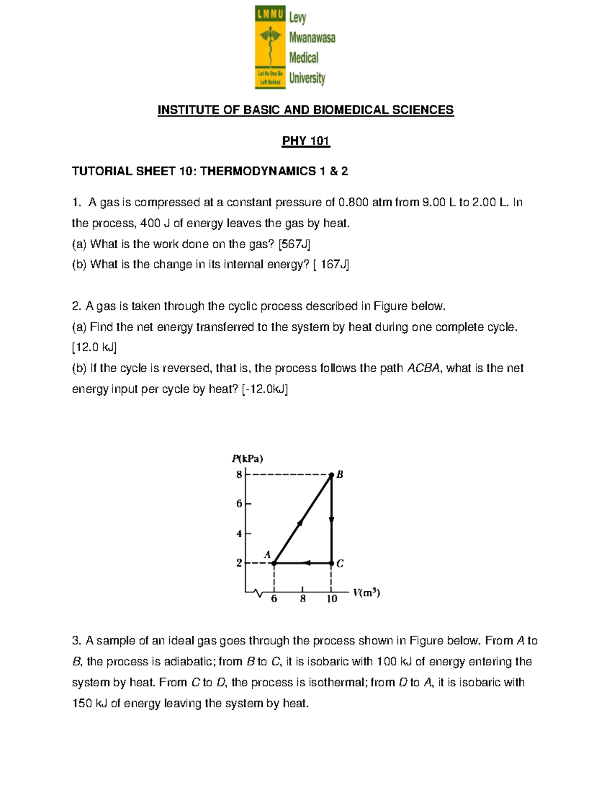 Tutorial Sheet 10 Thermodynamics 1and2 Warning Tt Undefined Function 32 Institute Of Basic