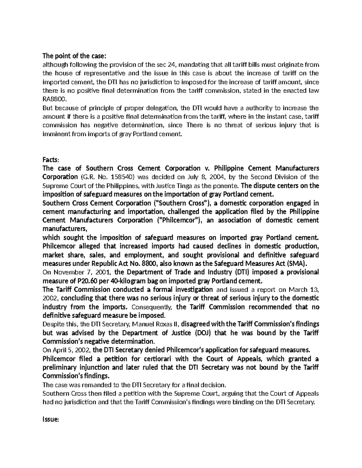 Southern Cross - Case digest - The point of the case: although ...