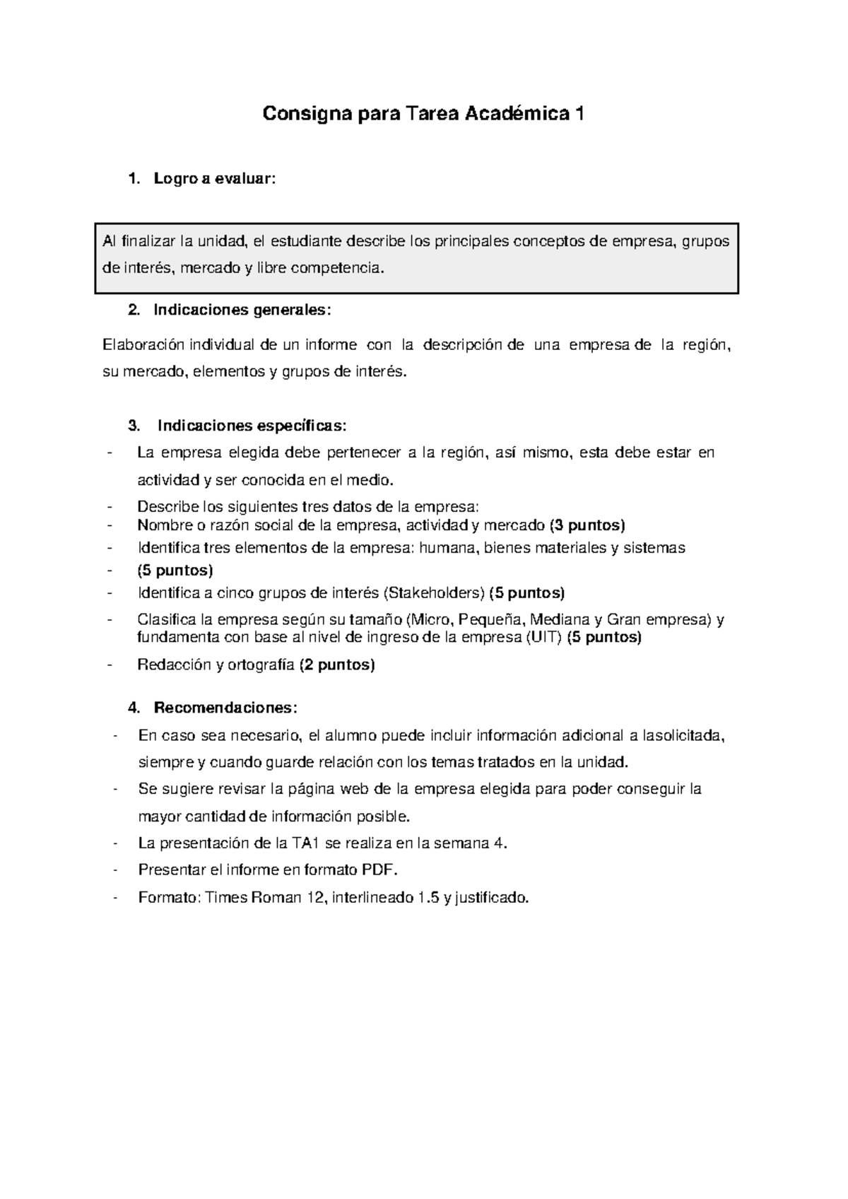 GC A15C Consigna TA1 22C1M - Consigna para Tarea Académica 1 Logro a evaluar: Indicaciones - Studocu