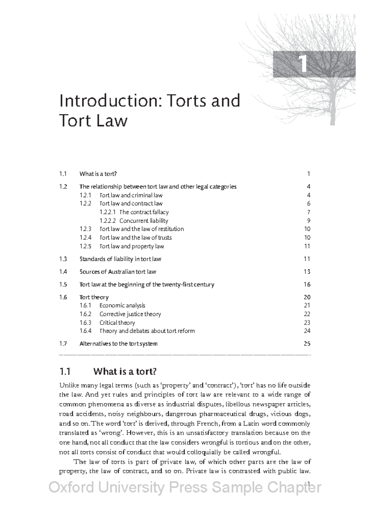 Tort 1 - Law of Torts - 1 1 Introduction: Torts and Tort Law 1 What is a tort? 1 1 The ...