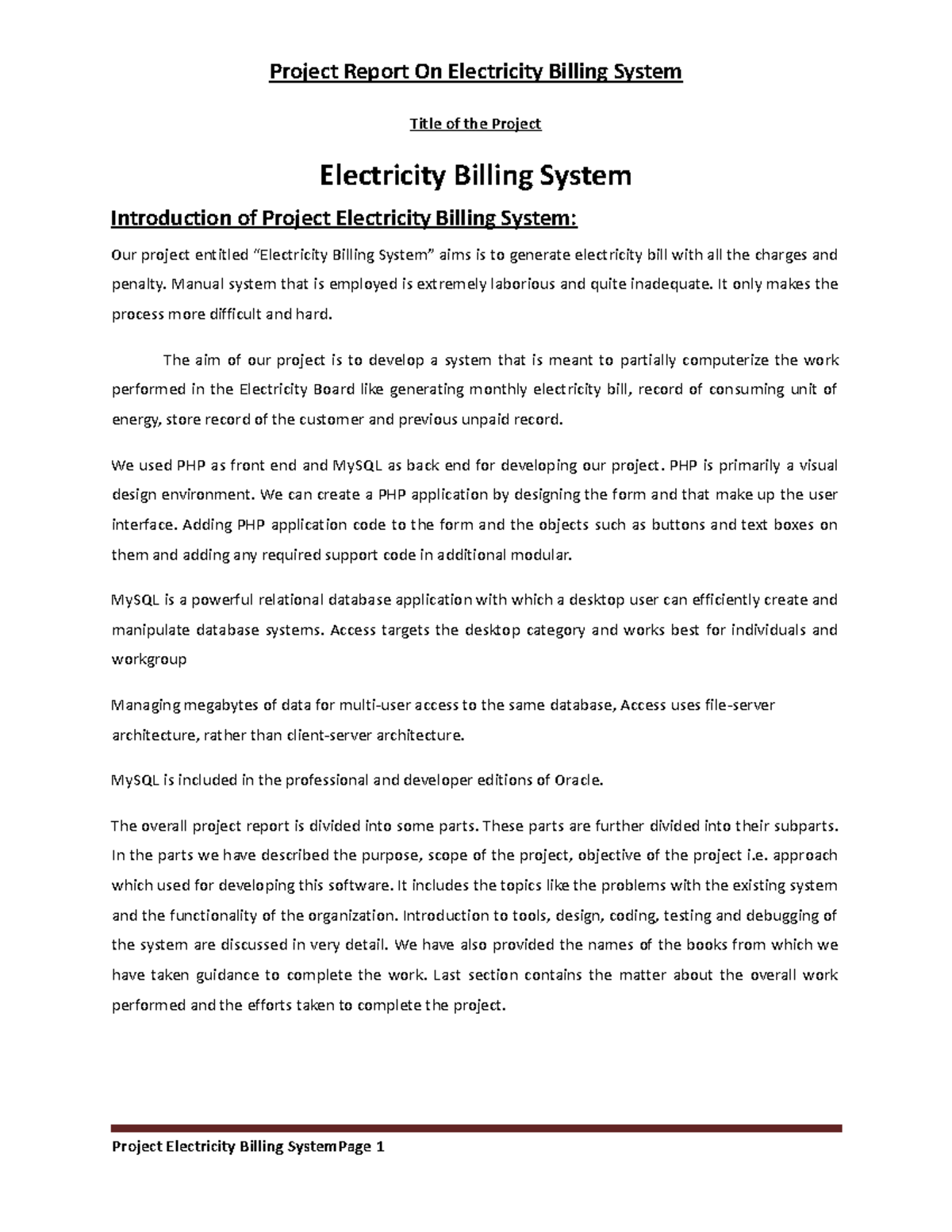 Electricity billing system - Title of the Project Electricity Billing ...