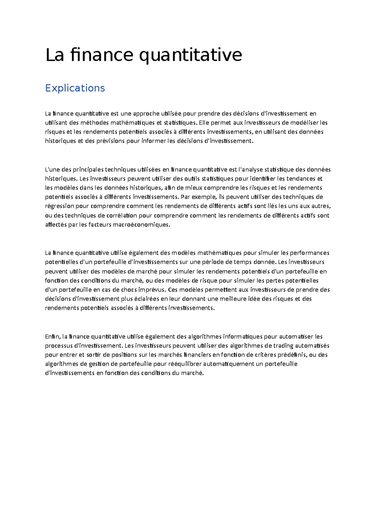 La finance quantitative - La finance quantitative Explications La ...