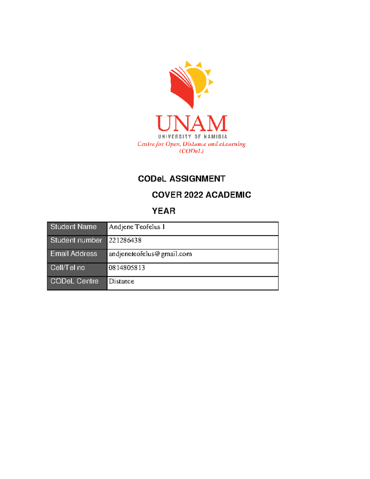 Family AS 2 DONE %%% - CODeL ASSIGNMENT COVER 2022 ACADEMIC YEAR ...