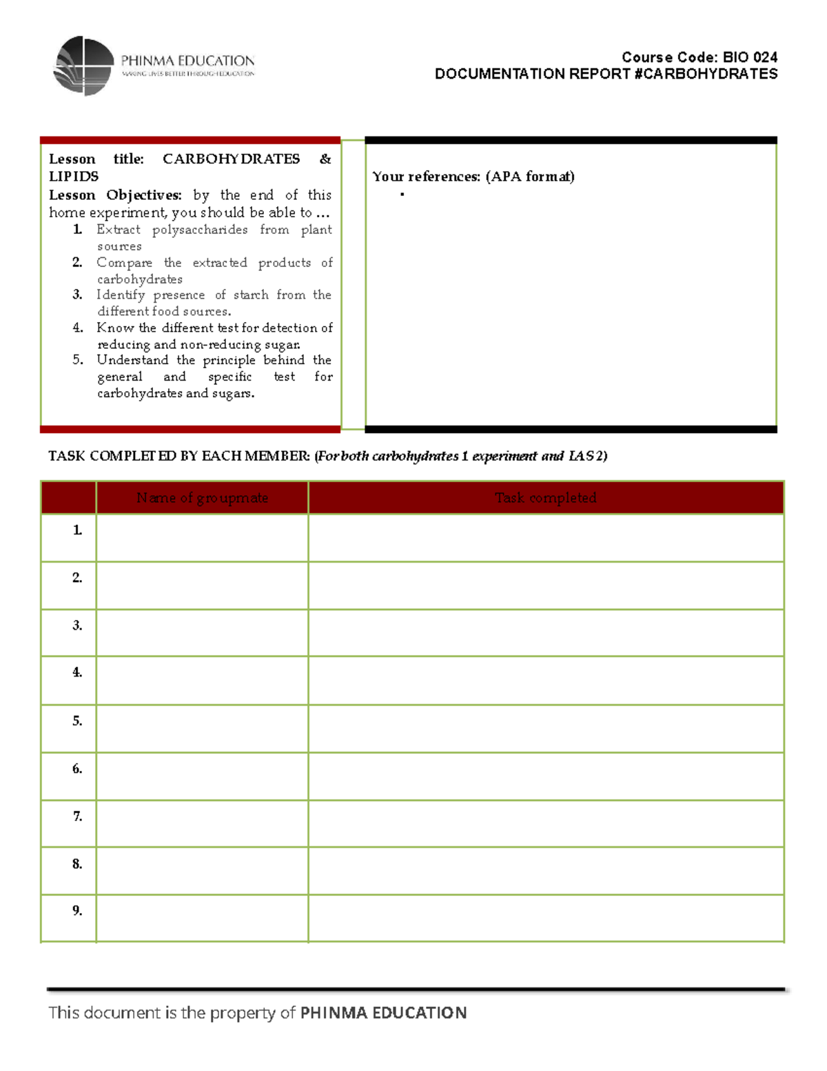 Documentation Report Template - Carbohydrates (EXPT. 1 AND 2 ...