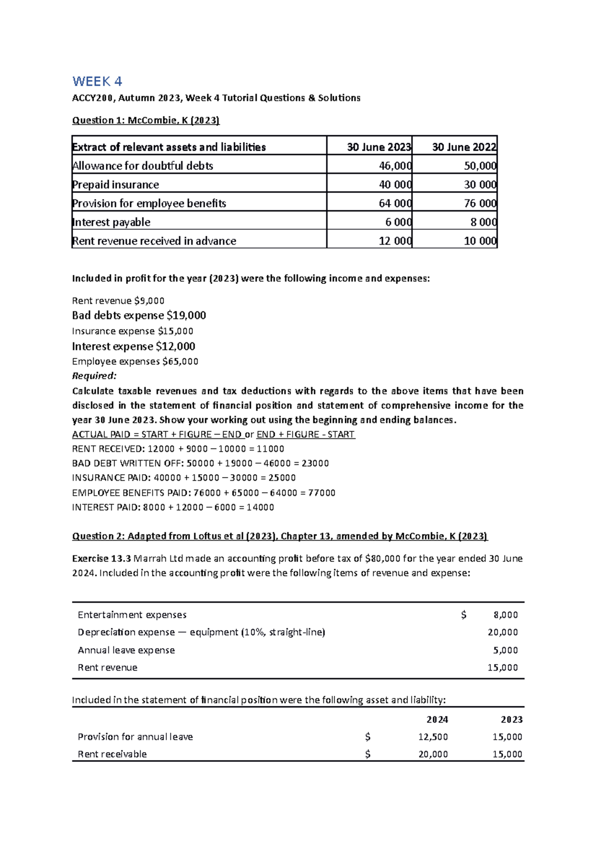 ACCY200 week 4 tute - WEEK 4 ACCY200, Autumn 2023, Week 4 Tutorial ...