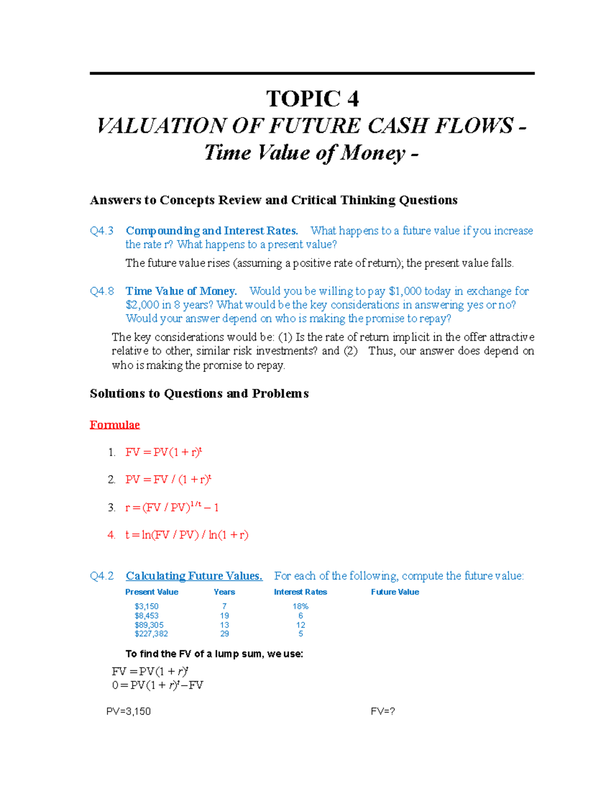 Topic 4 - Valuation of Future Cashflows - Time Value of Money - TOPIC 4 ...