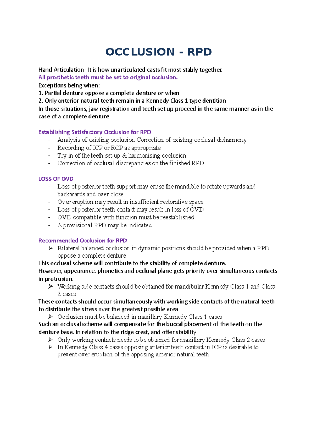 OCC RPD - OCCLUSION - RPD Hand Articulation- It is how unarticulated ...