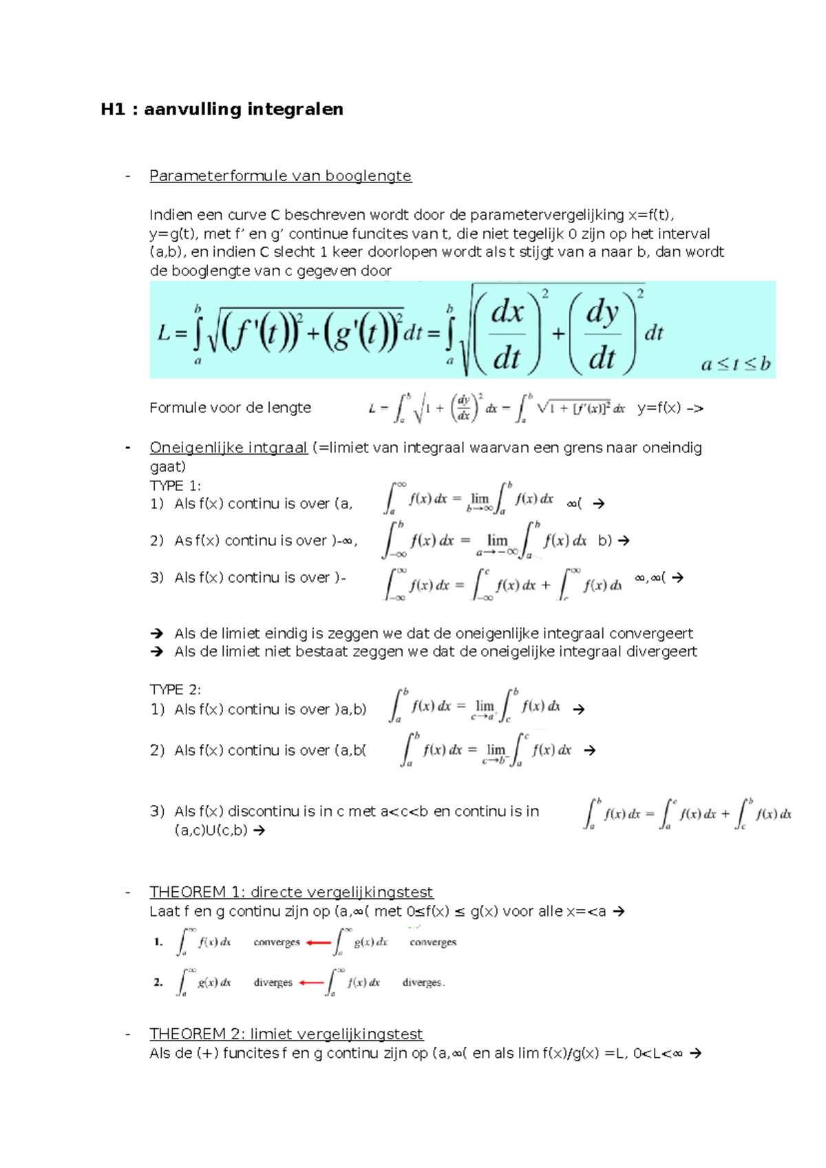 Calculus 2 theorie - summary - H1 : aanvulling integralen ...