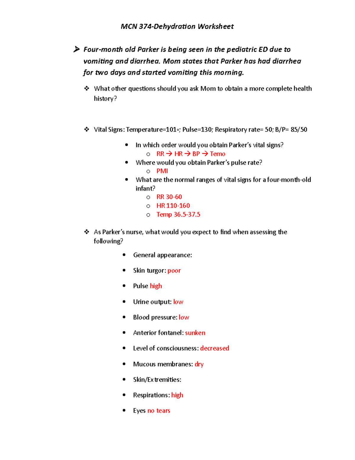 F&E Balance - Dehydration Case Study - MCN 374-Dehydration Worksheet ...