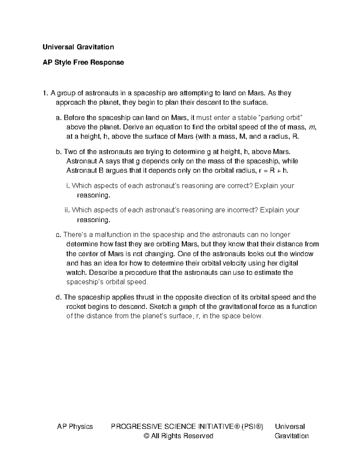 Ap-phys1 gravitation-ap-style-free-response-questions 2023-11-10 - AP ...