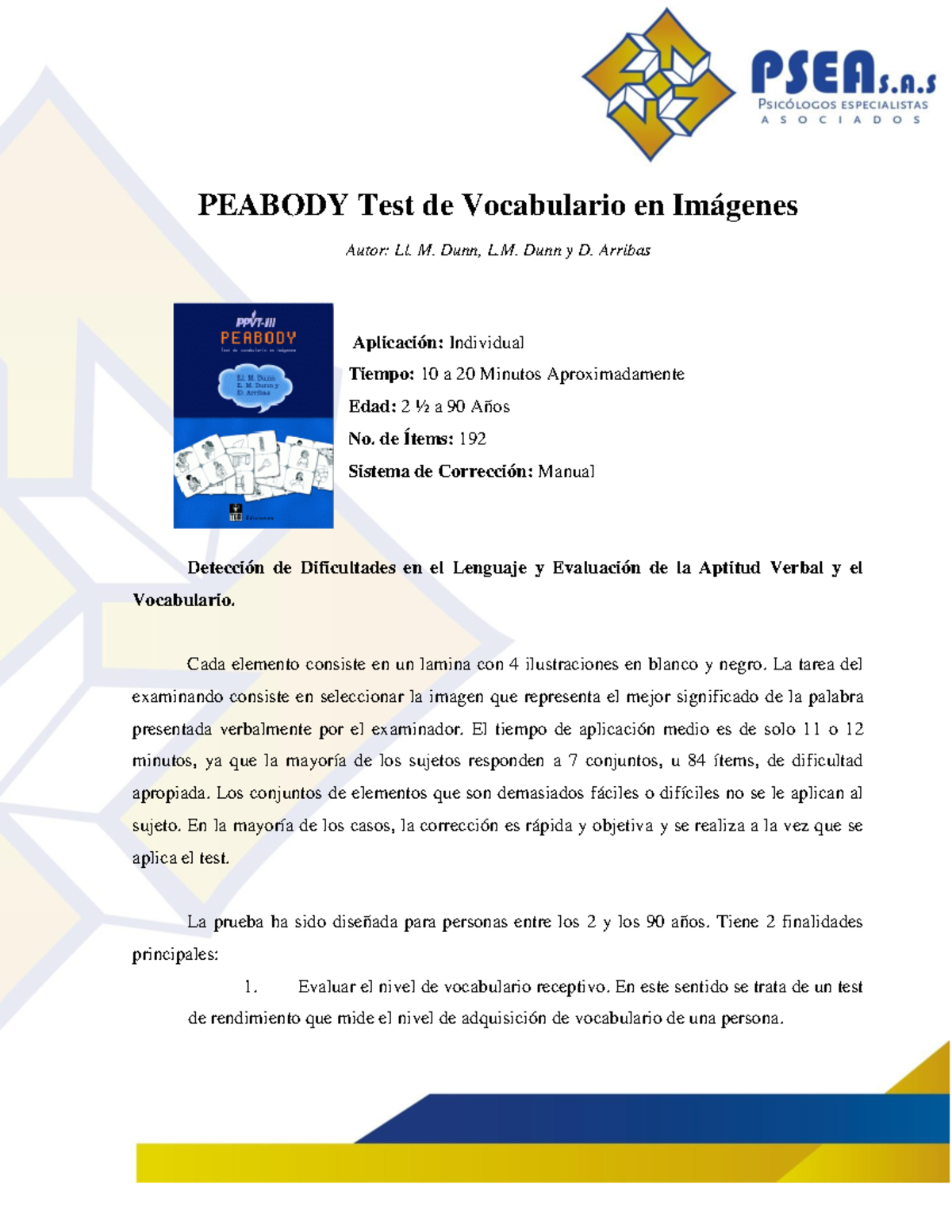 Peabdy Manual (short) - Peabody - PEABODY Test de Vocabulario en ...
