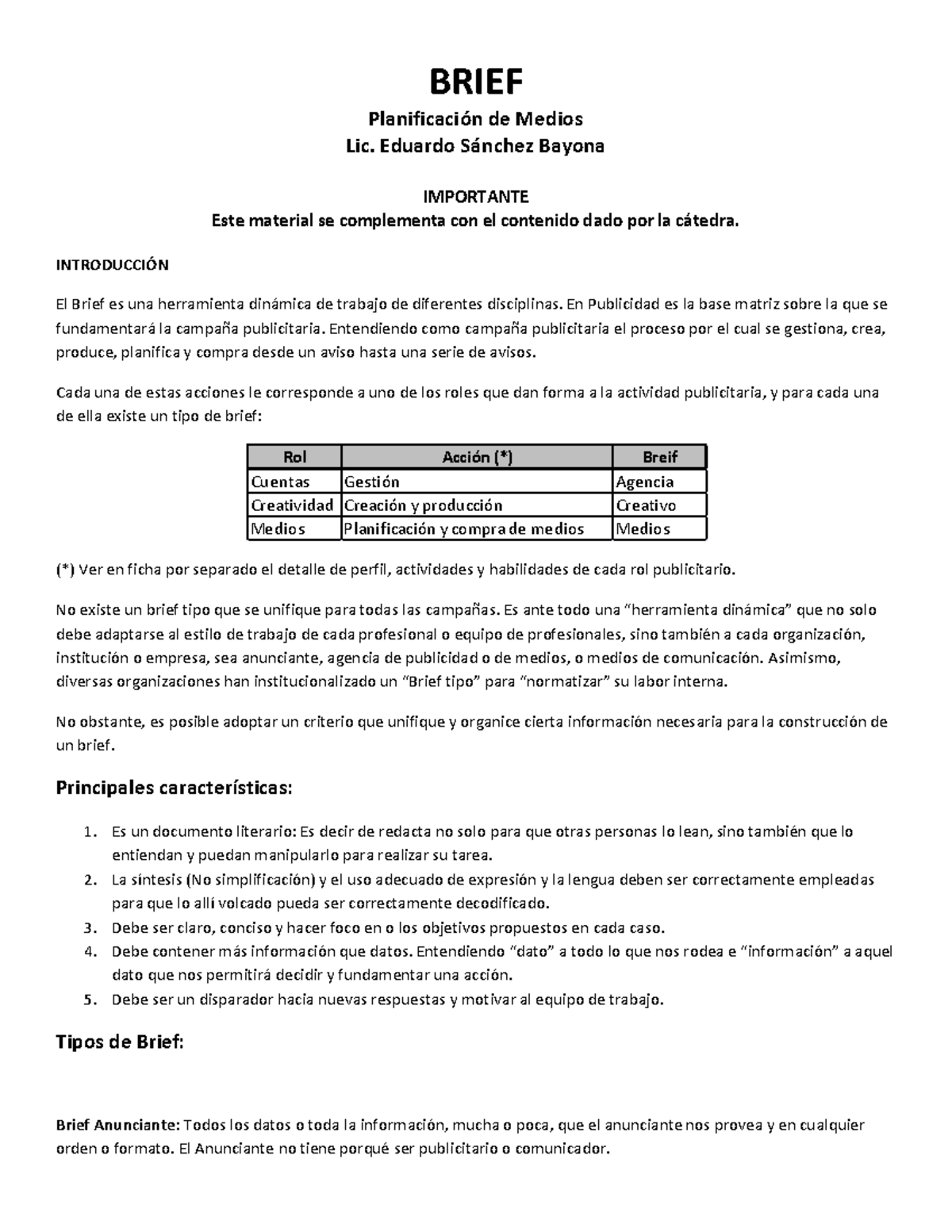 Brief Agencia UAI - BRIEF Planificación de Medios Lic. Eduardo Sánchez ...