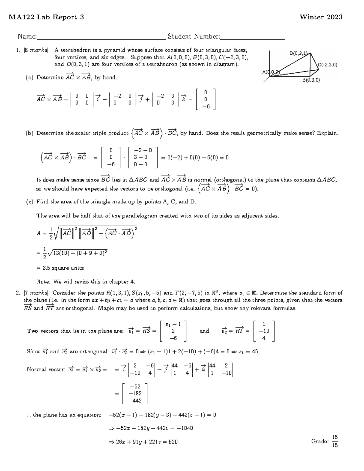 MA122 Lab3Soln - MA122 Lab Report 3 Winter 2023 Name: Student Number ...
