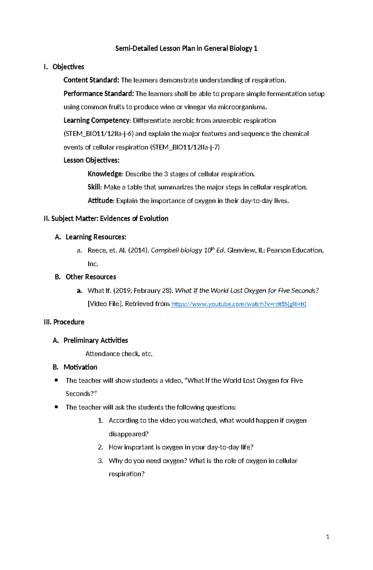 cellular Respiration - Semi-Detailed Lesson Plan in General Biology 1 I ...