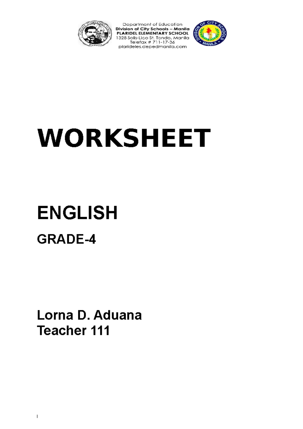 Modular Activities - Araling Panlipunan - WORKSHEET ENGLISH GRADE ...