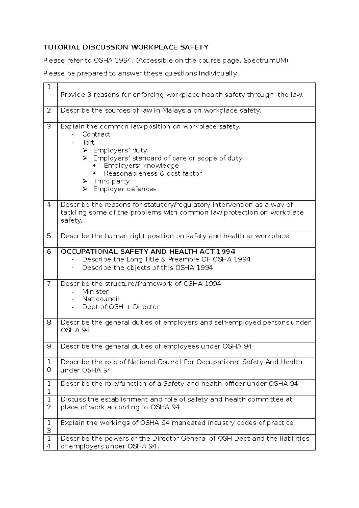 Tutorial Discussion Workplace Safety - TUTORIAL DISCUSSION WORKPLACE ...