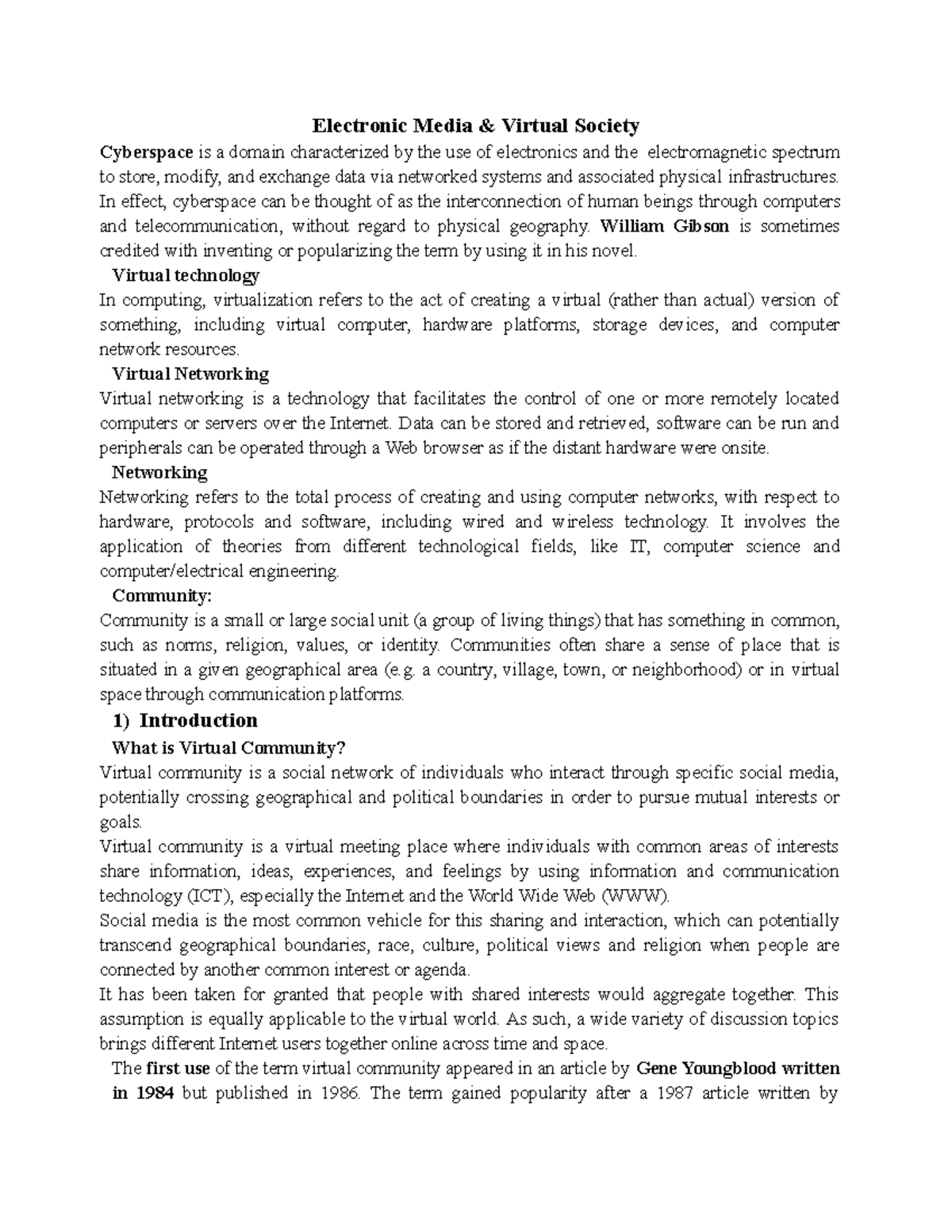 Electronic Media And Virtual society - Electronic Media & Virtual ...