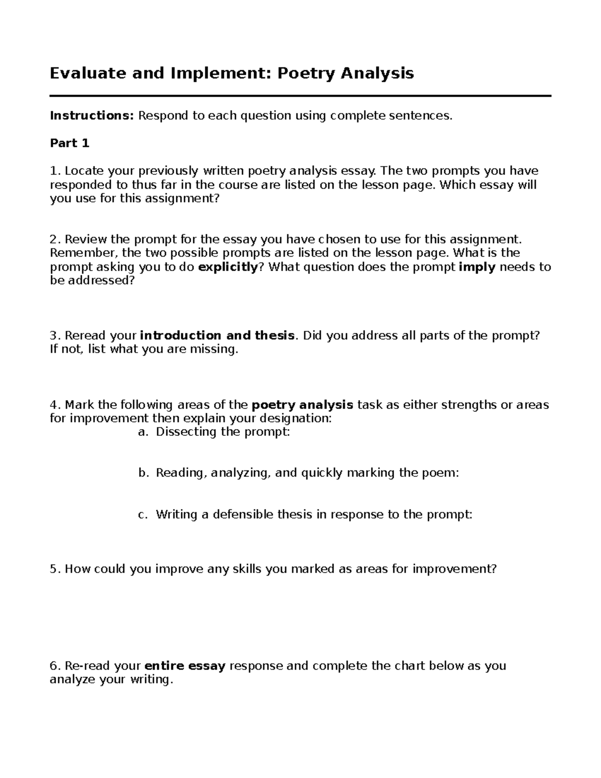 Poetryanalysis worksheet - Evaluate and Implement: Poetry Analysis ...