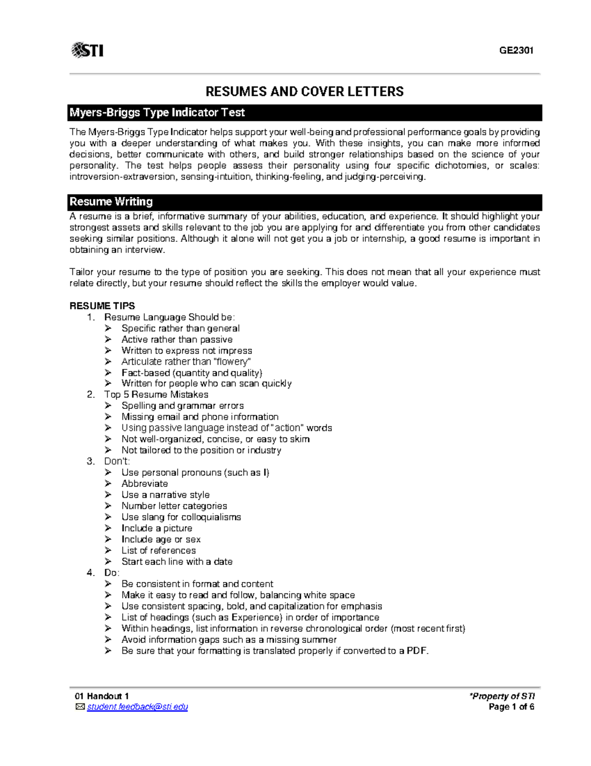01 Handout 1(29) - copy - 01 Handout 1 *Property of STI RESUMES AND ...