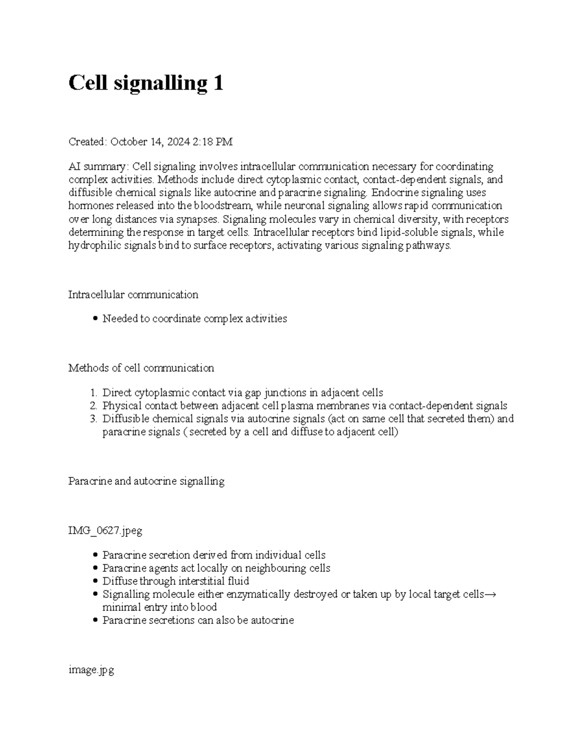 Cell signalling - Methods include direct cytoplasmic contact, contact ...
