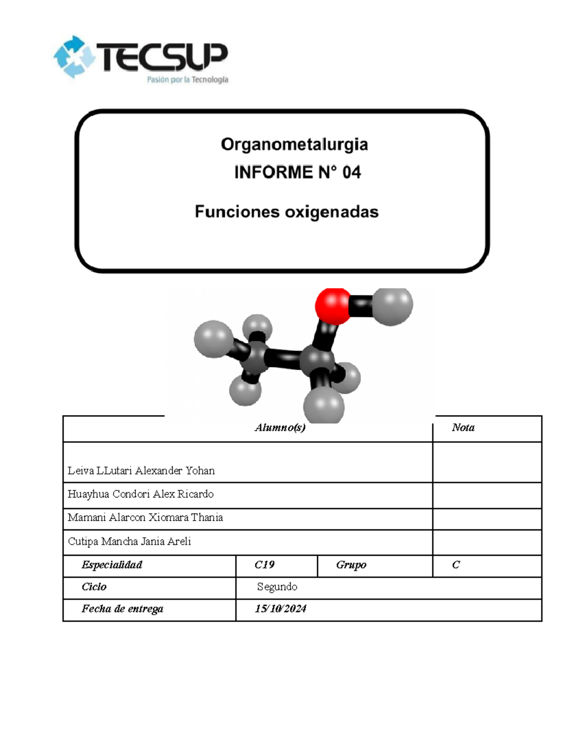 Guía de Laboratorio 4. Funciones Oxigenasa 0000 - Alumno(s) Nota Leiva ...