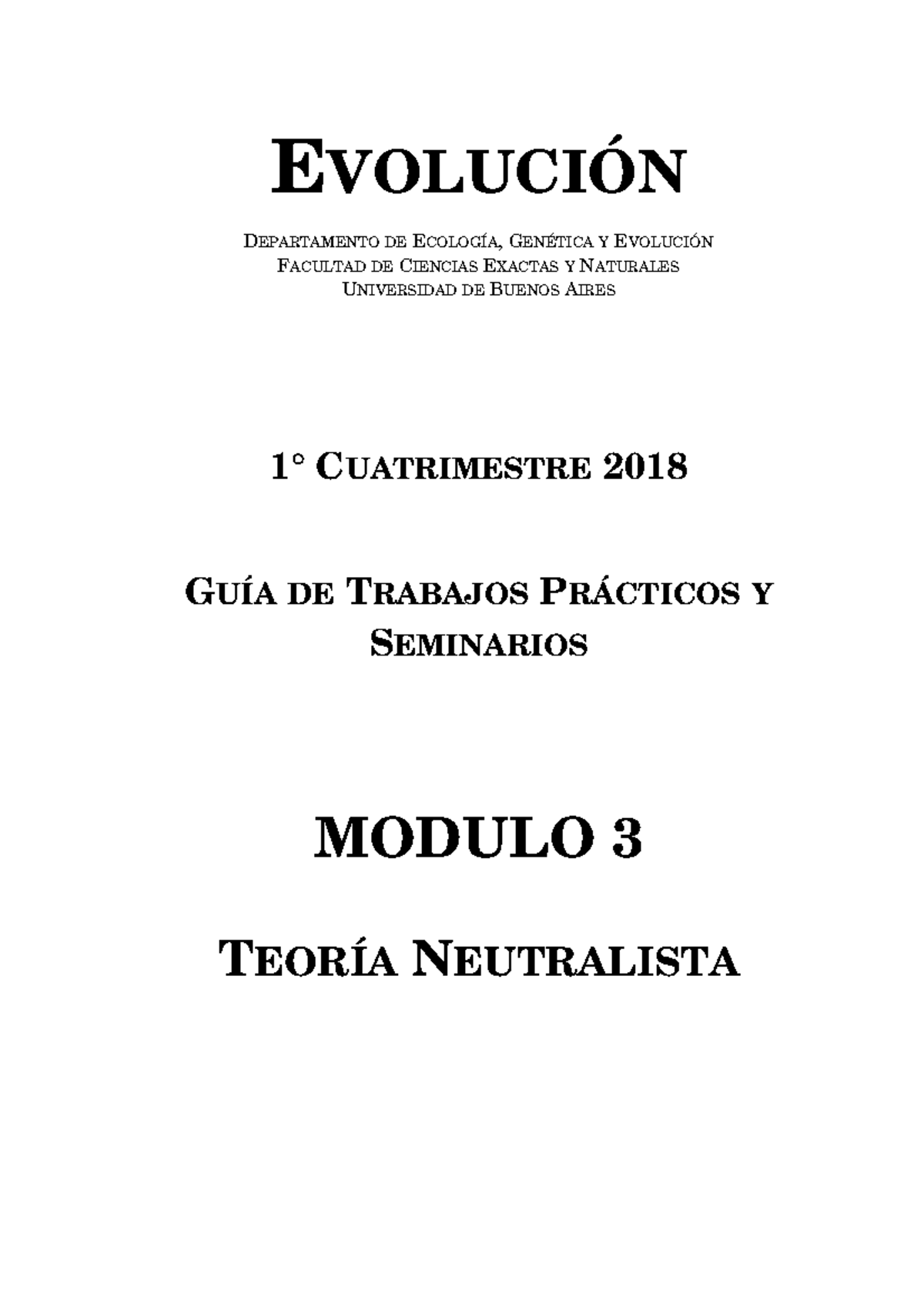 Teoria Neutralista UBA - EVOLUCIÓN DEPARTAMENTO DE ECOLOGÍA, GENÉTICA Y ...