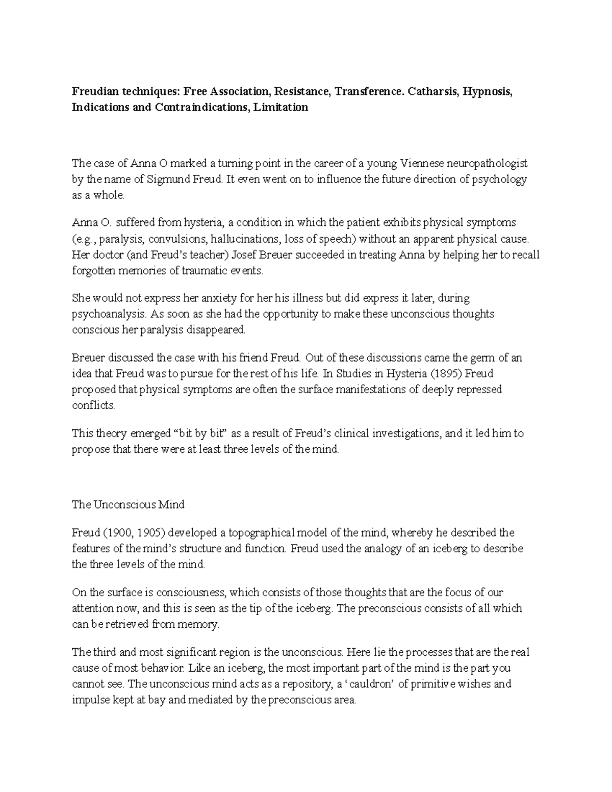 Module 2 Psychodynamic - Freudian techniques: Free Association ...