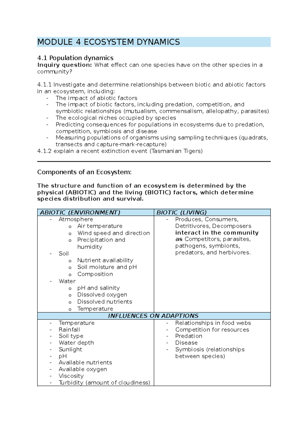 Module 4 Ecosystem Dynamics - MODULE 4 ECOSYSTEM DYNAMICS 4 Population ...