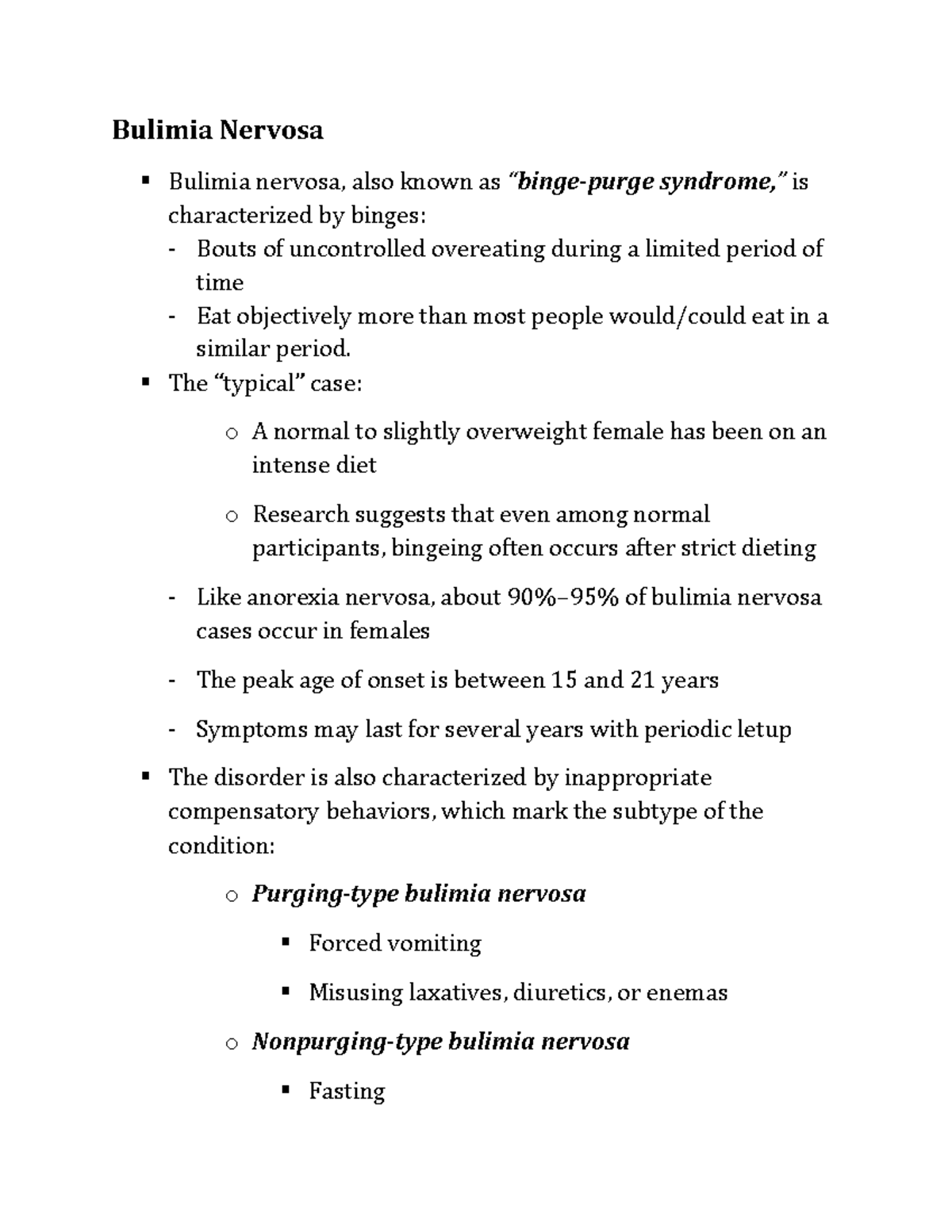 Bulimia Nervosa - Lecture notes 1-3 - Bulimia Nervosa Bulimia nervosa ...