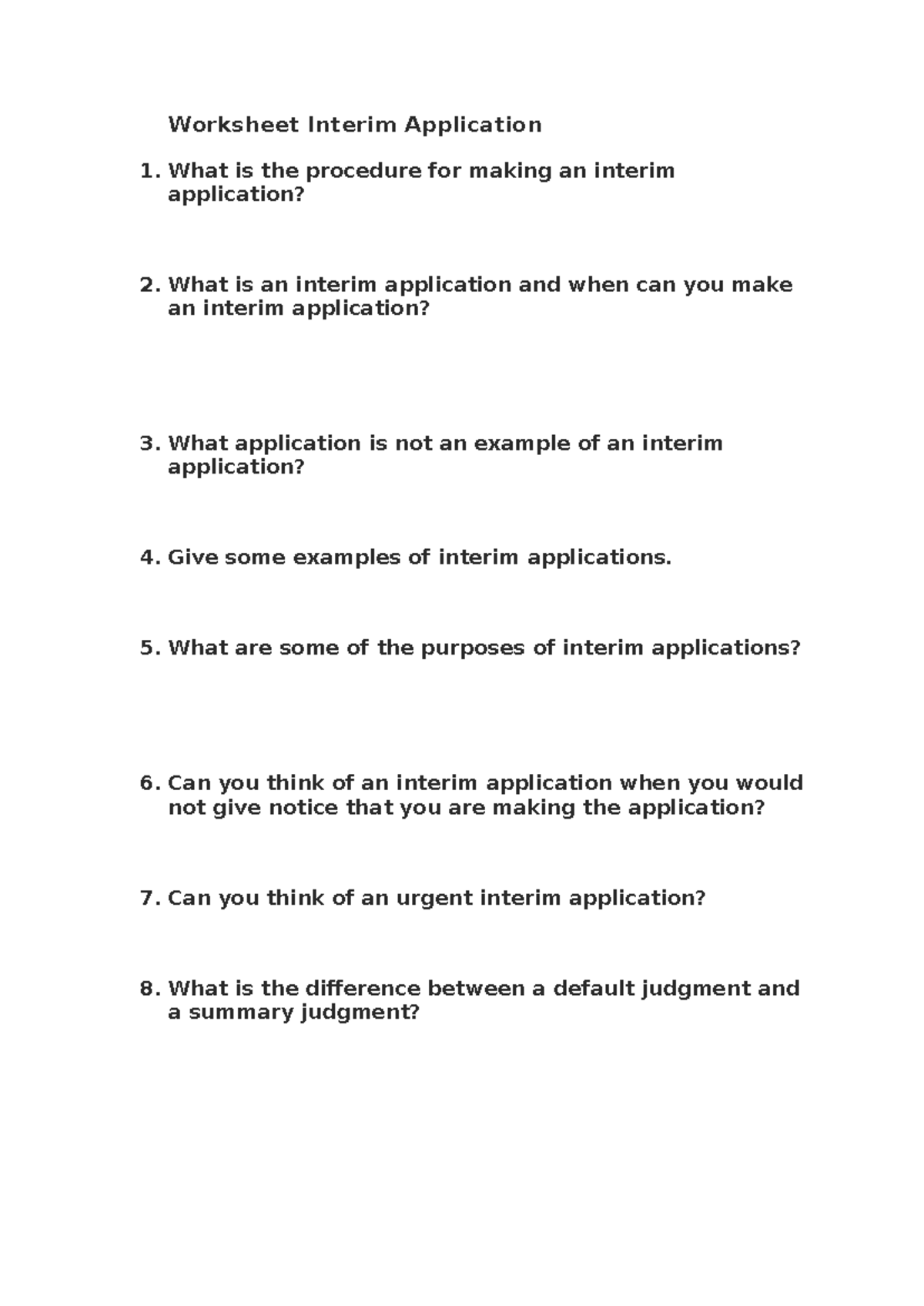 Worksheet Interim Applications Questions - Worksheet Interim ...