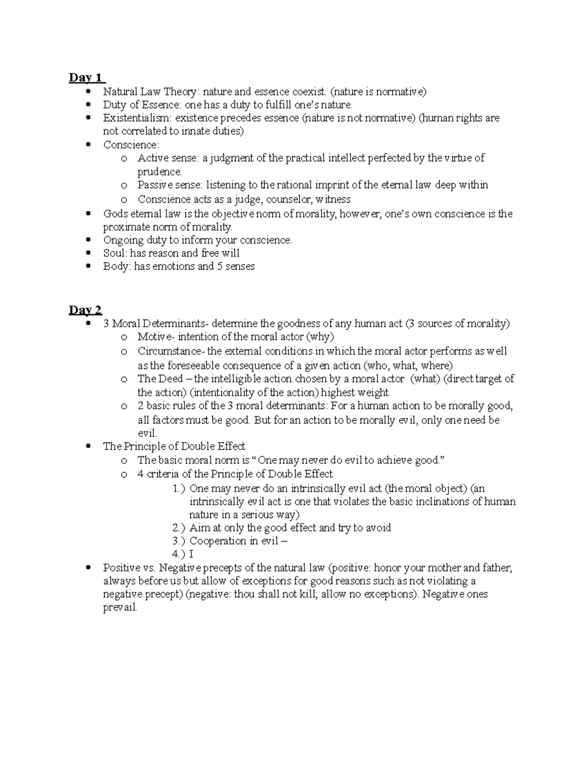 Bioethics Notes - Day 1 Natural Law Theory: nature and essence coexist ...