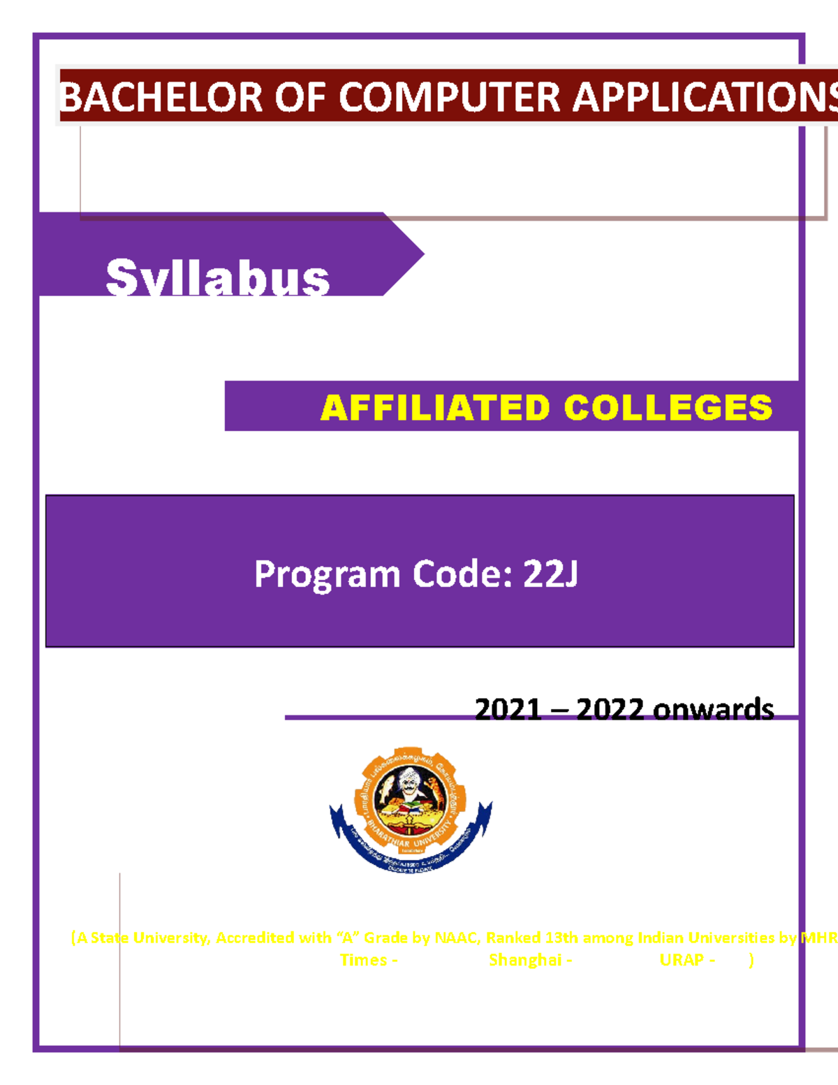BCA 2021-2022Naan Mudhalvan Updated 14 - BACHELOR OF COMPUTER APPLICATIONS BHARATHIAR UNIVERSITY ...