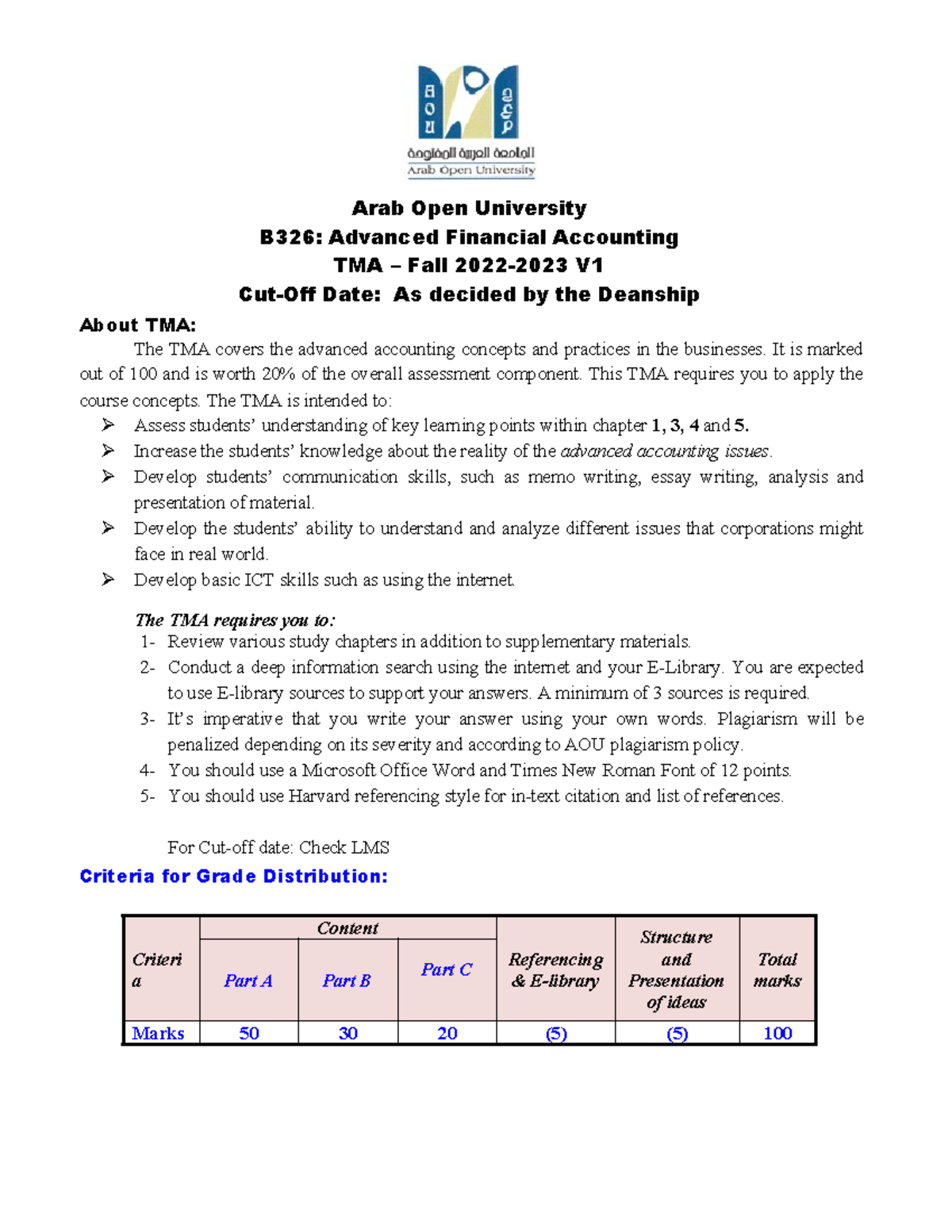 B326 TMA 22-23 - Arab Open University B326: Advanced Financial ...