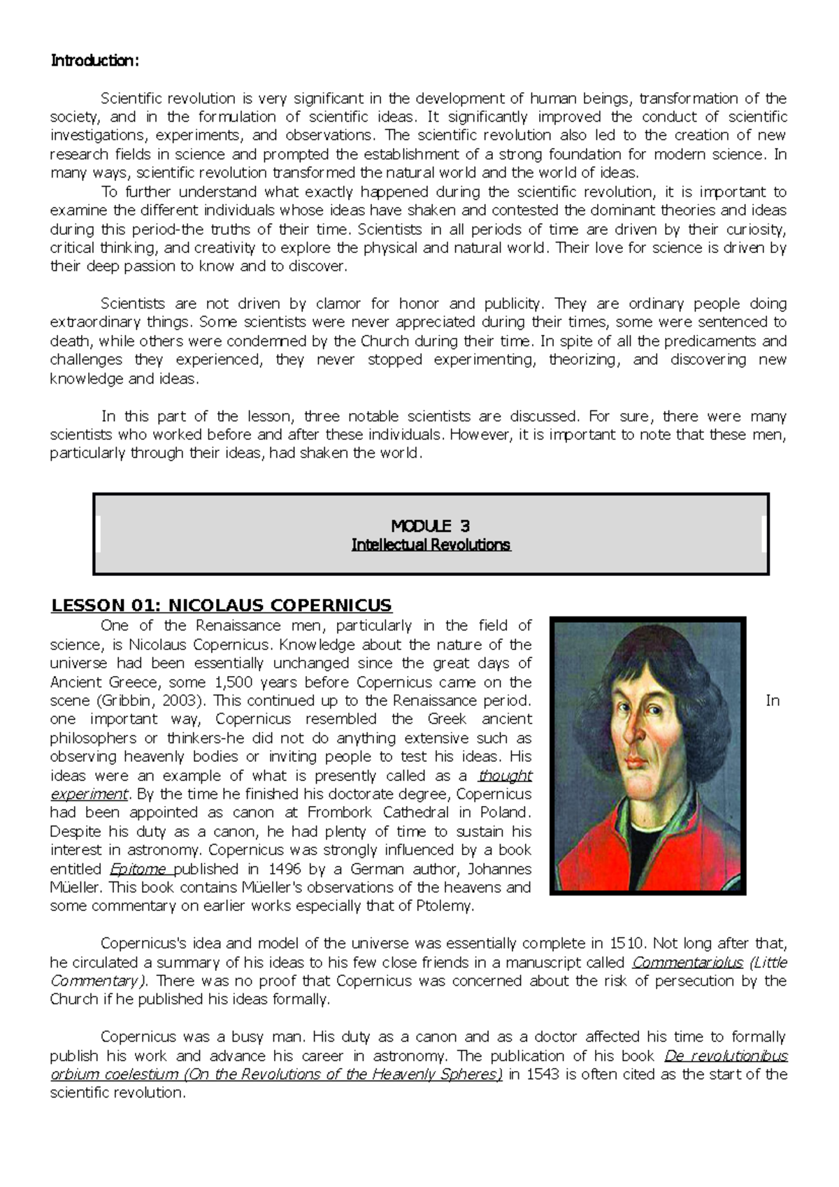 Module 3 - n/a - Introduction: Scientific revolution is very ...