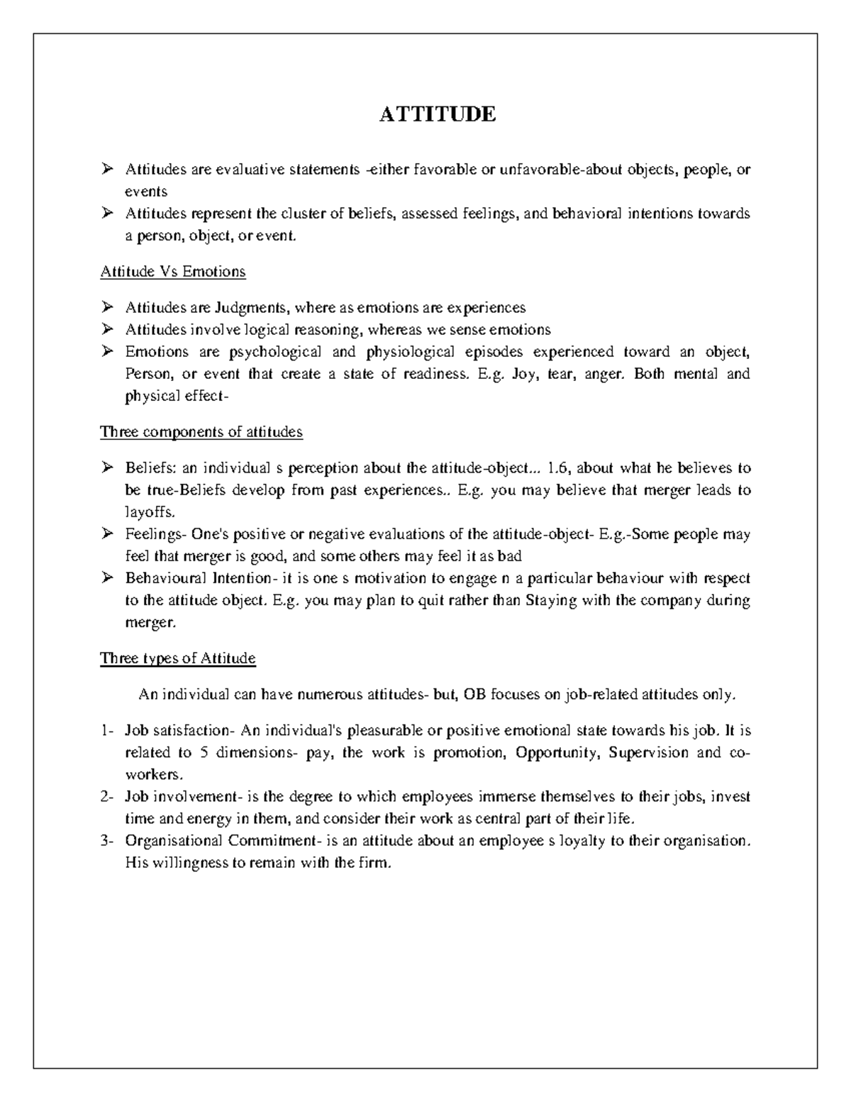 Attitude, Perception, Learning - ATTITUDE Attitudes are evaluative ...