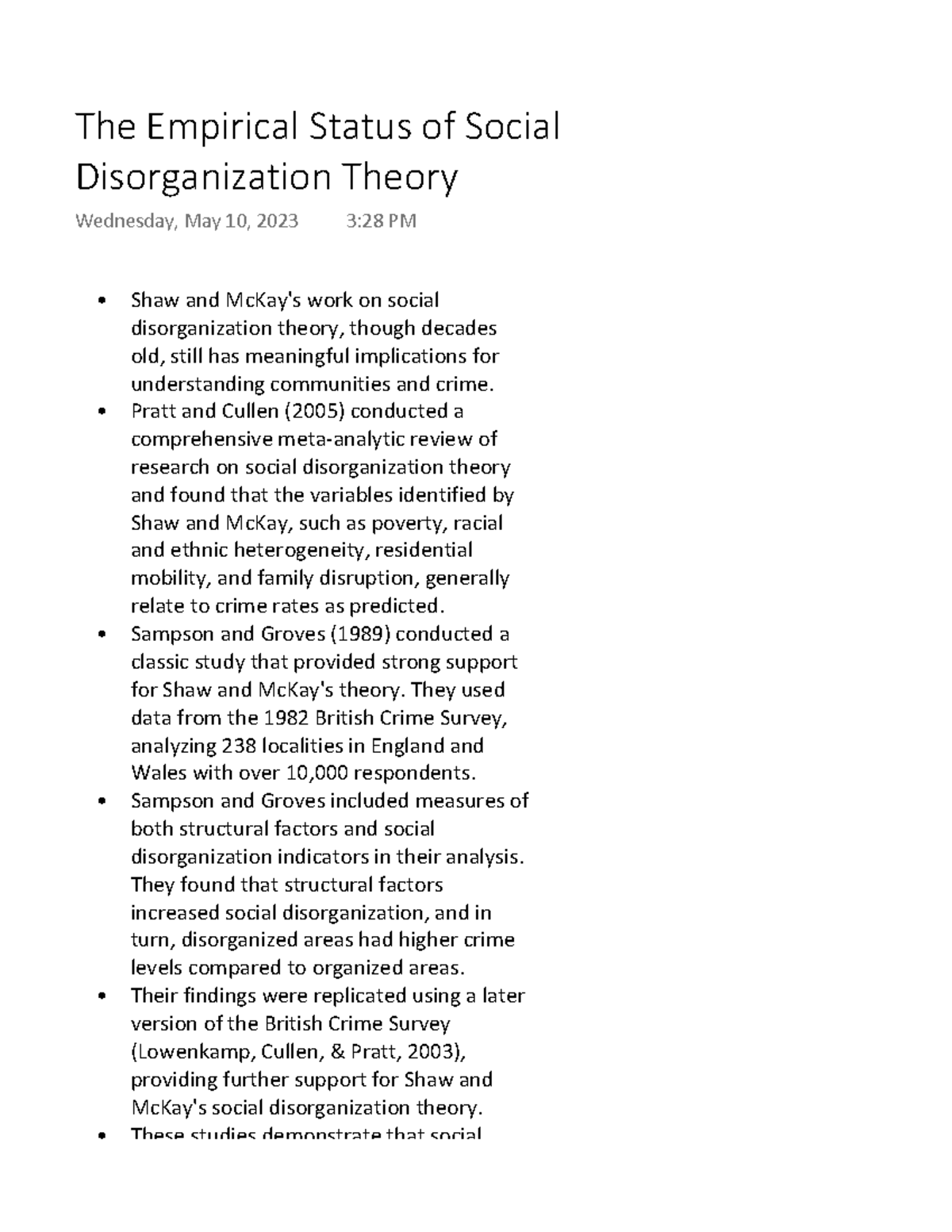 The Empirical Status of Social Disorganization Theory - Shaw and McKay ...