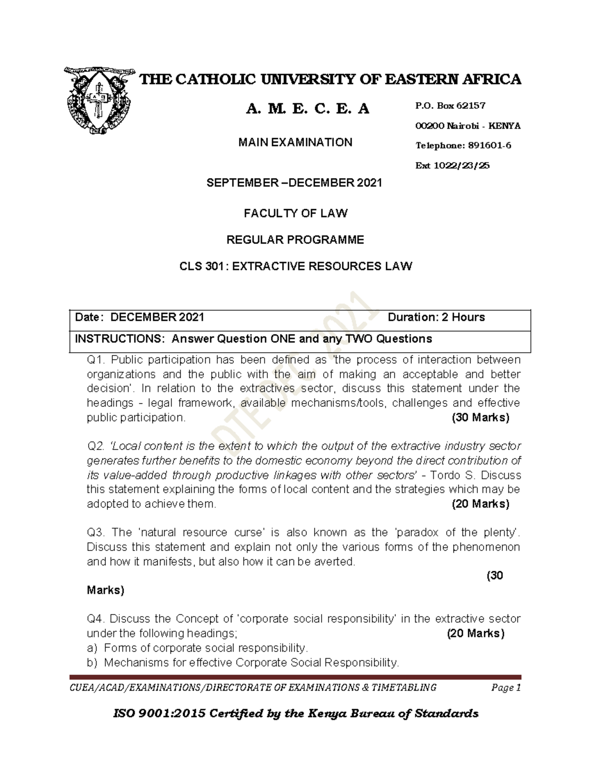 Extractive resource law 2 - THE CATHOLIC UNIVERSITY OF EASTERN AFRICA ...