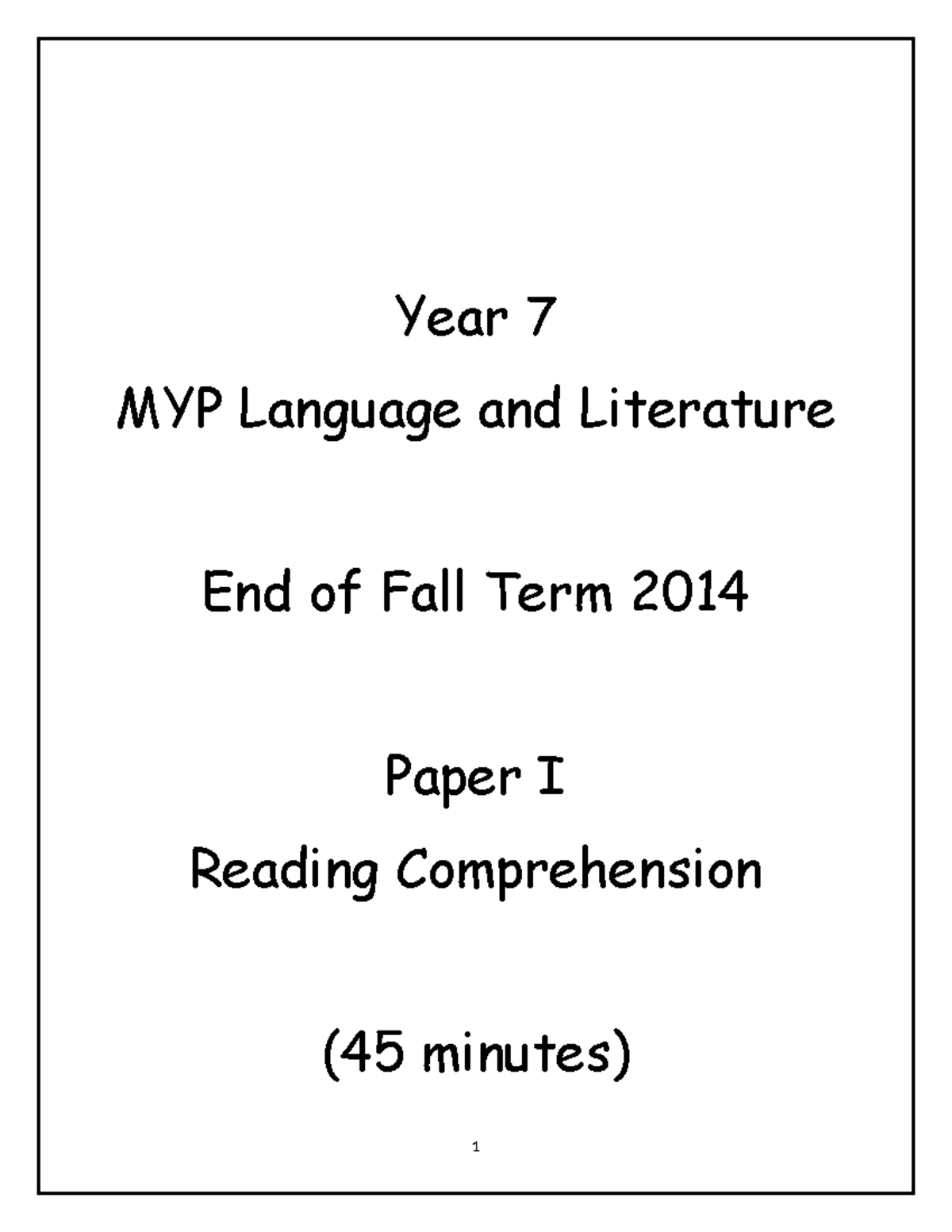 312958251 MYP Year 7 Paper I - Year 7 MYP Language and Literature End ...
