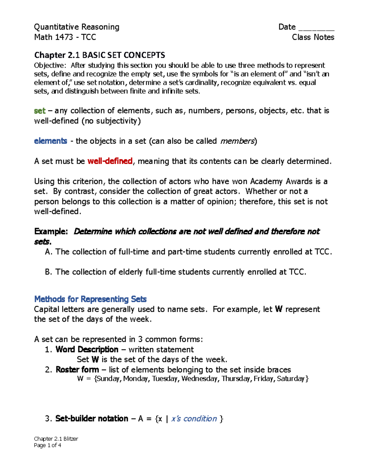 2.1 Basic Set Concepts - Math 1473 - Fall22 - Math 1473 - TCC Class ...