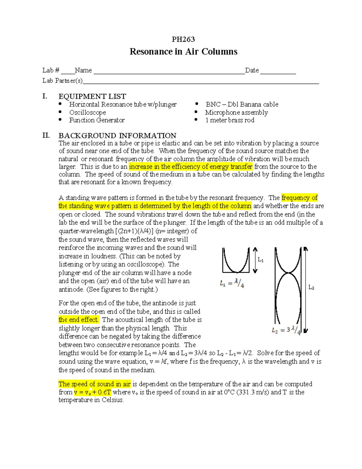Lab 3 - Resonance in Air Columns - PH Resonance in Air Columns Lab # Name Date __________ Lab ...